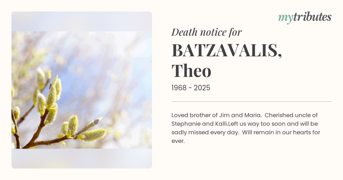 BATZAVALIS, Theo | Death Notices | Adelaide | My Tributes