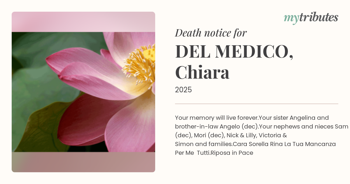 DEL MEDICO, Chiara | Death Notices | Adelaide | The Advertiser