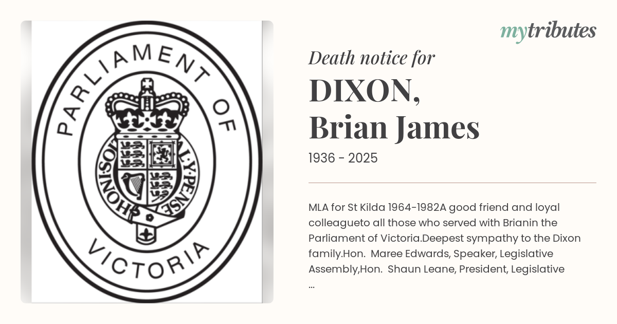 DIXON, Brian James | Death Notices | Melbourne | My Tributes
