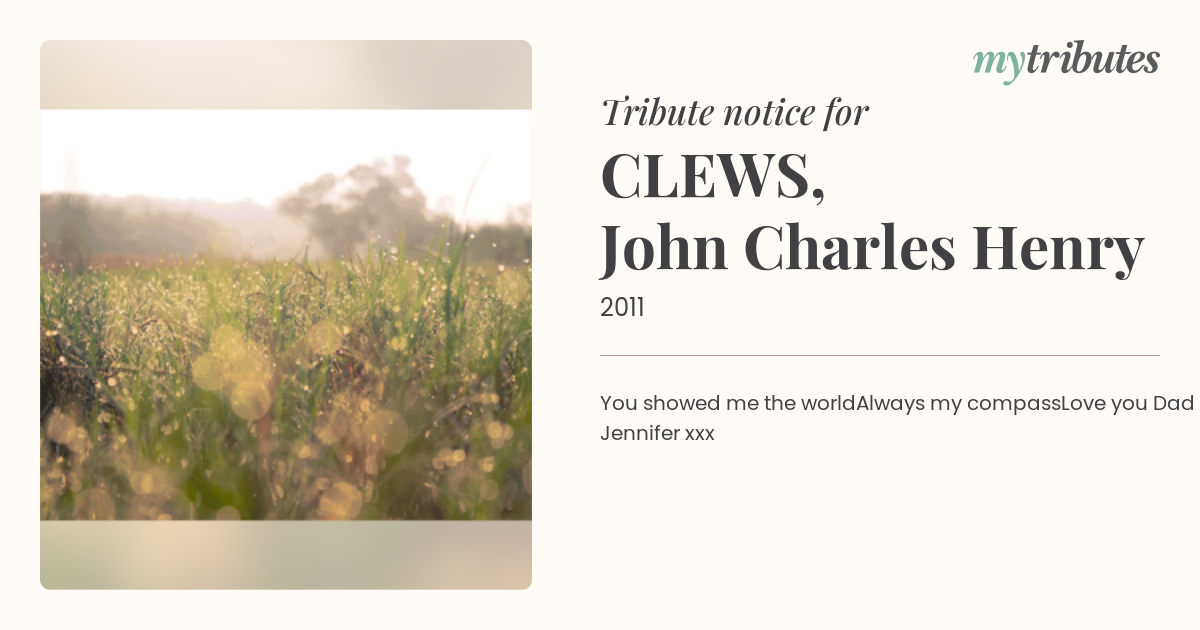CLEWS, John Charles Henry | Tributes | Adelaide | My Tributes
