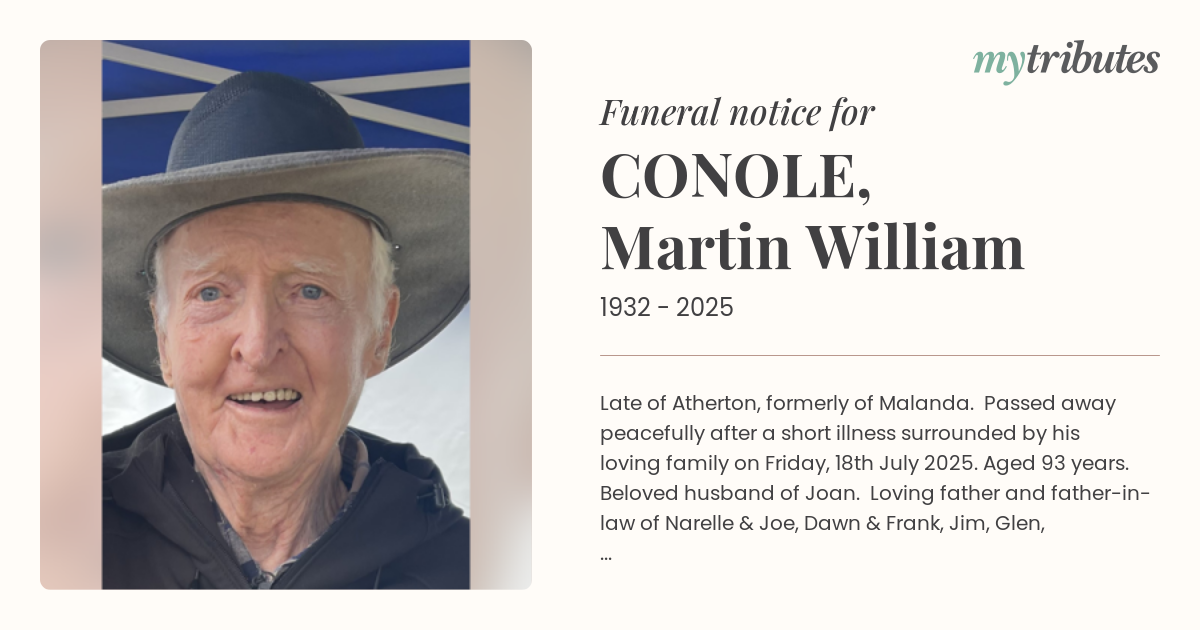 CONOLE, Martin William | Funeral Notices | Cairns | My Tributes