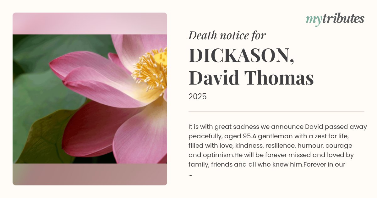DICKASON, David Thomas | Death Notices | Melbourne | Weekly Times Now