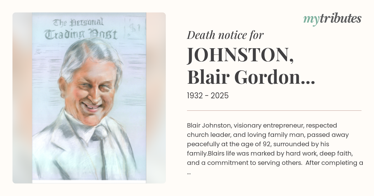 JOHNSTON, Blair Gordon Hooper | Death Notices | Brisbane | My Tributes