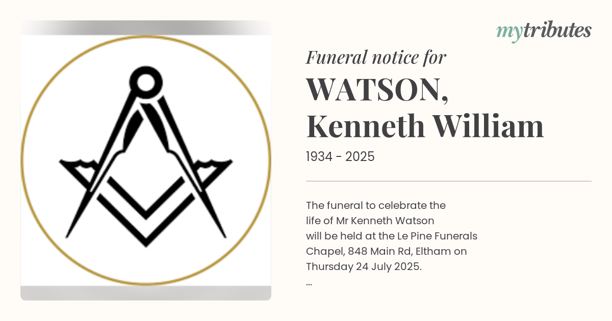WATSON, Kenneth William | Funeral Notices | Melbourne | Herald Sun