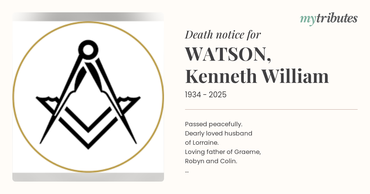 WATSON, Kenneth William | Death Notices | Melbourne | My Tributes