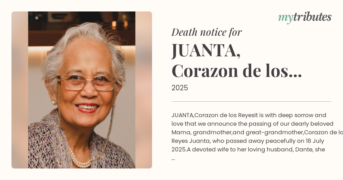 JUANTA, Corazon de los Reyes | Death Notices | Adelaide | My Tributes