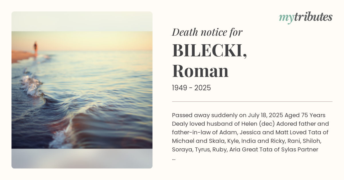 BILECKI, Roman | Death Notices | Adelaide | My Tributes