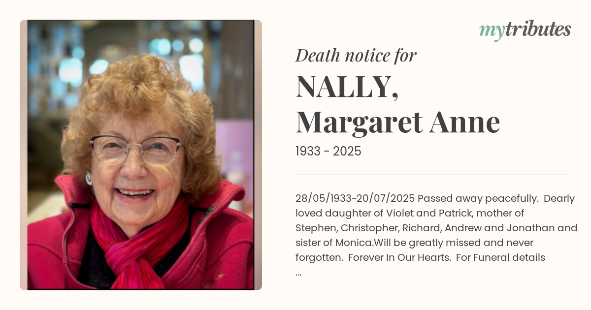 NALLY, Margaret Anne | Death Notices | Melbourne | Herald Sun