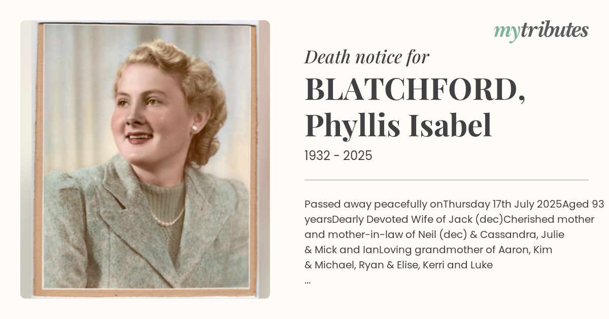 BLATCHFORD, Phyllis Isabel | Death Notices | Adelaide | The Advertiser