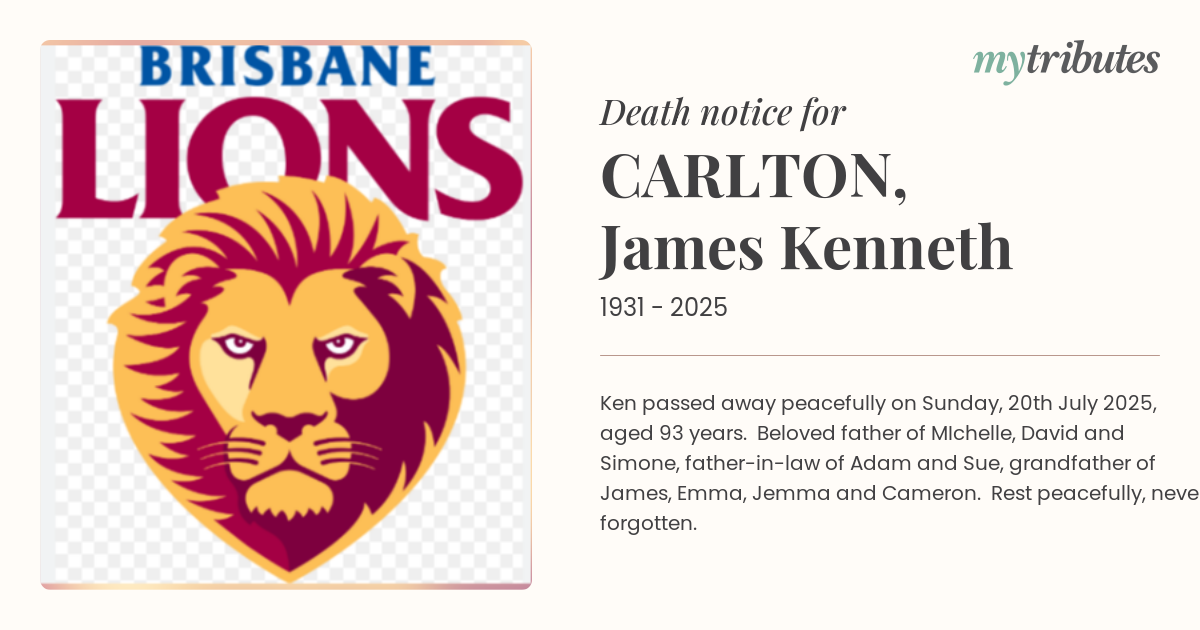 CARLTON, James Kenneth | Death Notices | Melbourne | Herald Sun