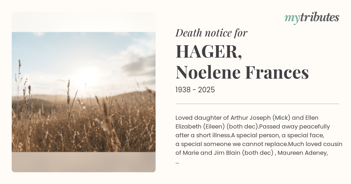 HAGER, Noelene Frances | Death Notices | Melbourne | Herald Sun