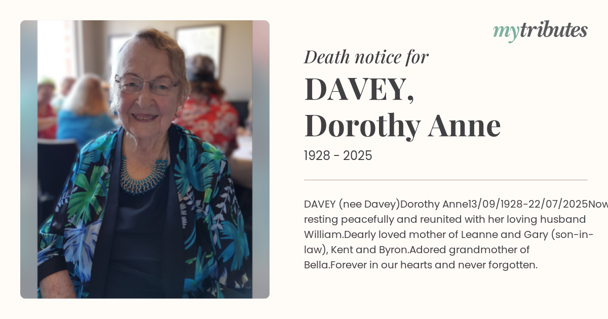 DAVEY, Dorothy Anne | Death Notices | Melbourne | My Tributes