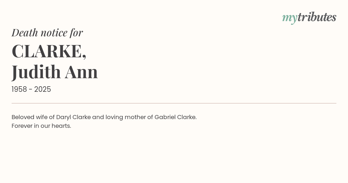 CLARKE, Judith Ann | Death Notices | Brisbane | My Tributes