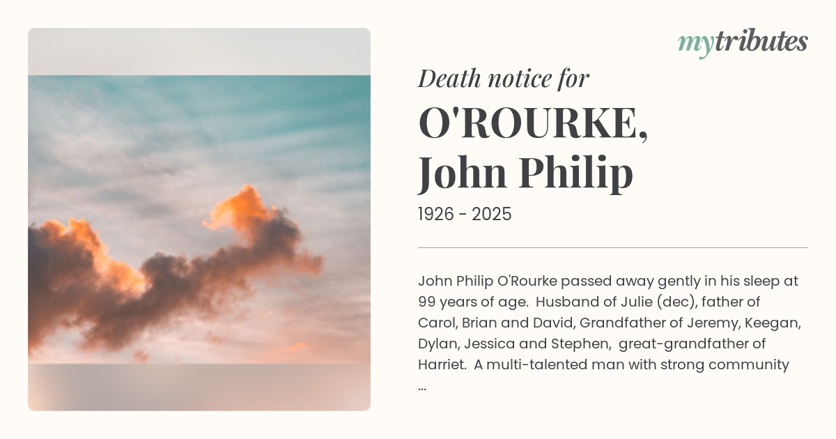 O'ROURKE, John Philip | Death Notices | Melbourne | My Tributes