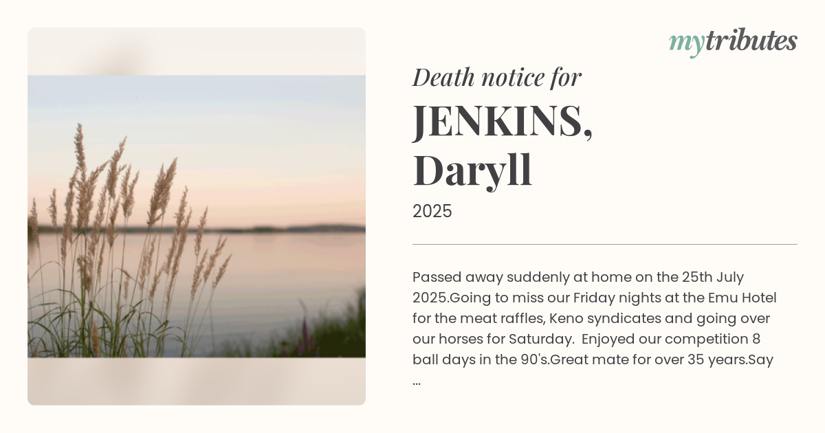 JENKINS, Daryll | Death Notices | Adelaide | The Advertiser