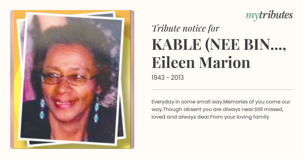 KABLE (NEE BIN DOL), Eileen Marion | Tributes | Townsville | My Tributes