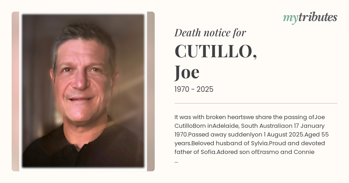 CUTILLO, Joe | Death Notices | Adelaide | My Tributes