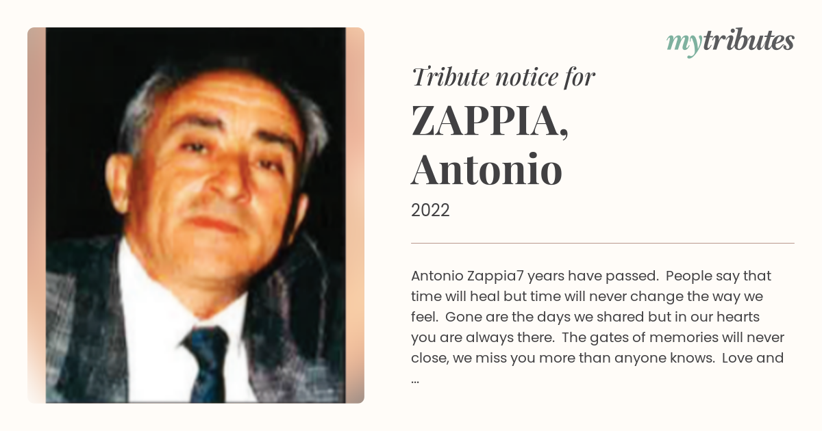 ZAPPIA, Antonio | Tributes | Adelaide | My Tributes