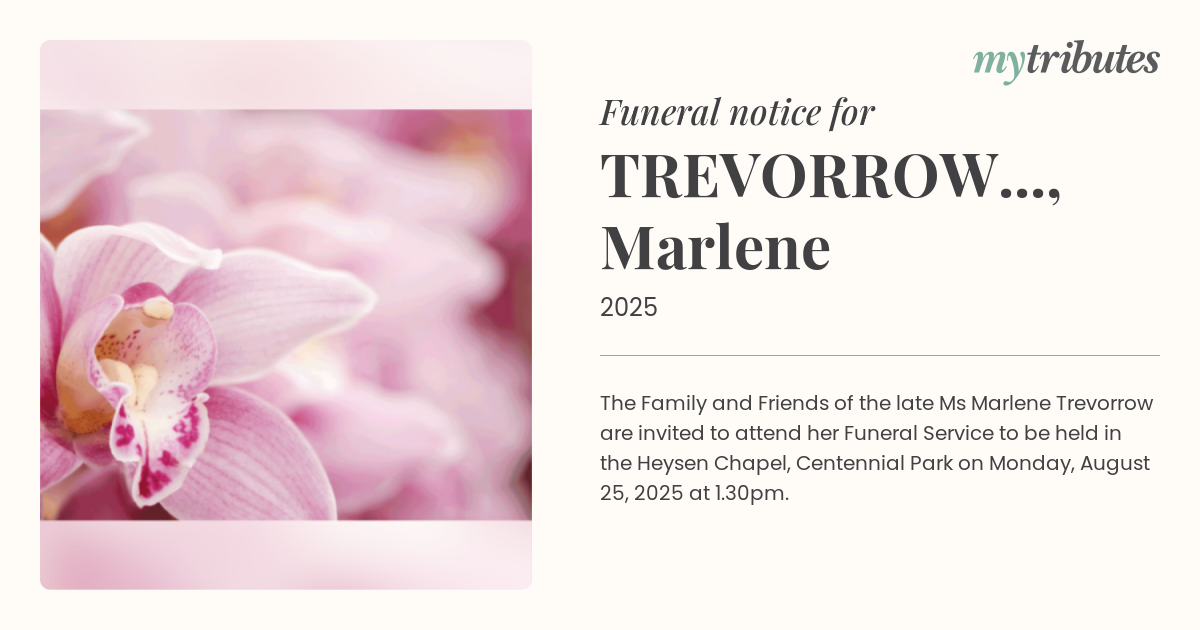 TREVORROW (MCCULLOCH), Marlene | Funeral Notices | Adelaide | My Tributes