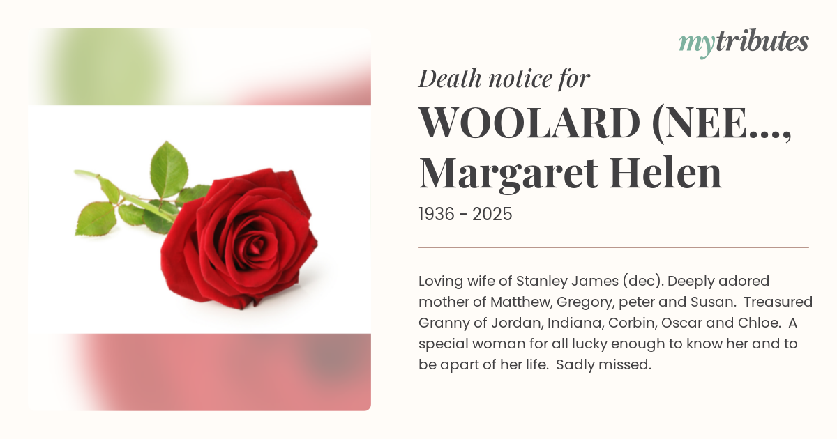 WOOLARD (NEE THOMAS), Margaret Helen | Death Notices | Geelong | My ...