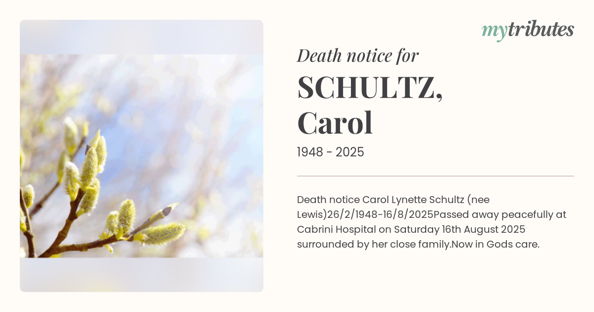 SCHULTZ, Carol | Death Notices | Melbourne | My Tributes