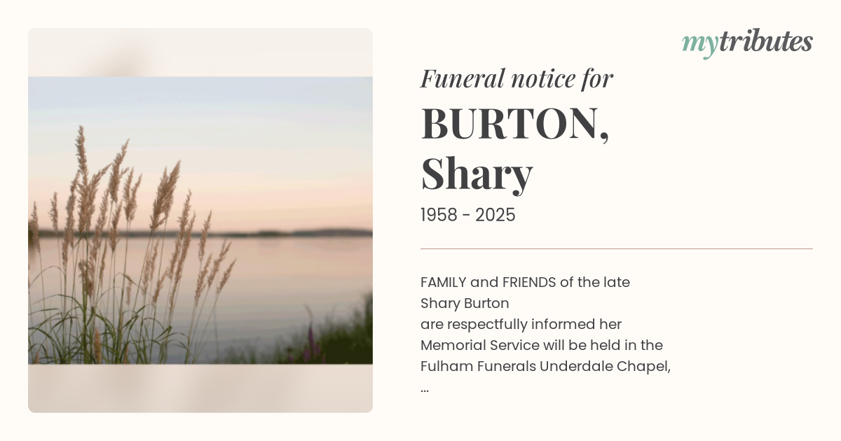 BURTON, Shary | Funeral Notices | Adelaide | My Tributes