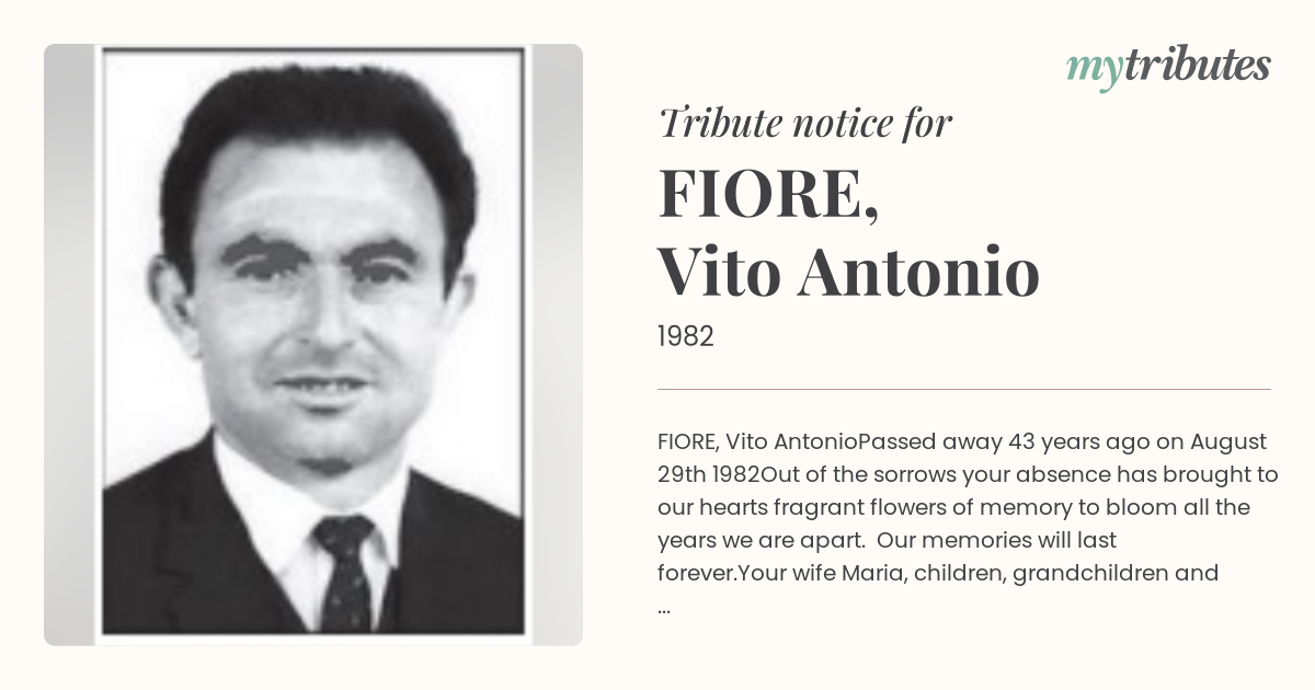 FIORE, Vito Antonio | Tributes | Adelaide | My Tributes