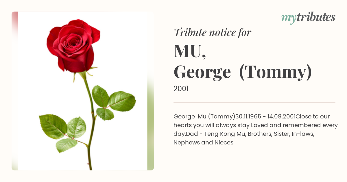 MU, George (Tommy) | Tributes | Darwin | My Tributes