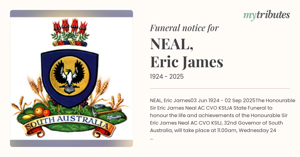 NEAL, Eric James | Funeral Notices | Adelaide | The Mercury
