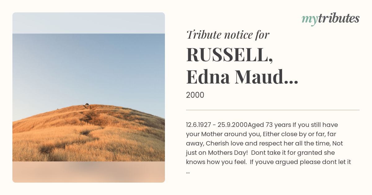 RUSSELL, Edna Maud (Ramsden) | Tributes | Townsville | My Tributes