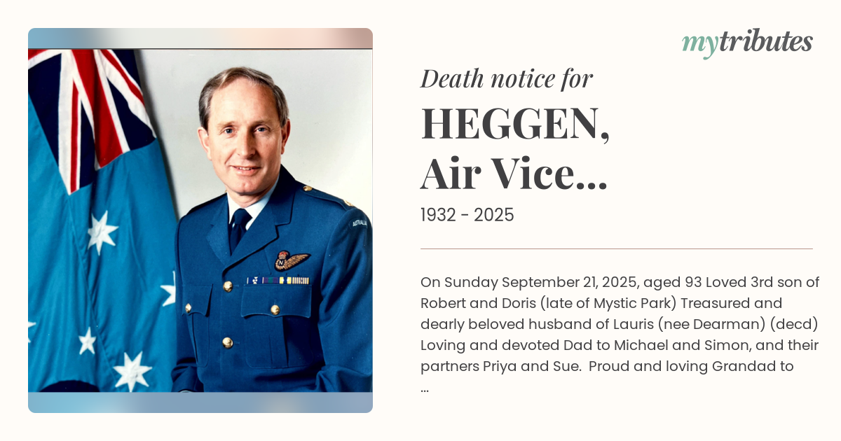 HEGGEN, Air Vice Marshal Alan Edwin AO FRAeS, RAAF (Ret’d) | Death ...