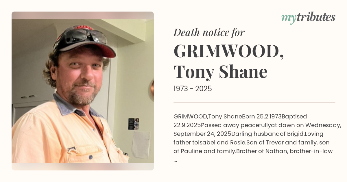 GRIMWOOD, Tony Shane | Death Notices | Adelaide | The Advertiser