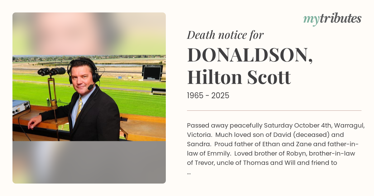 DONALDSON, Hilton Scott | Death Notices | Melbourne | My Tributes