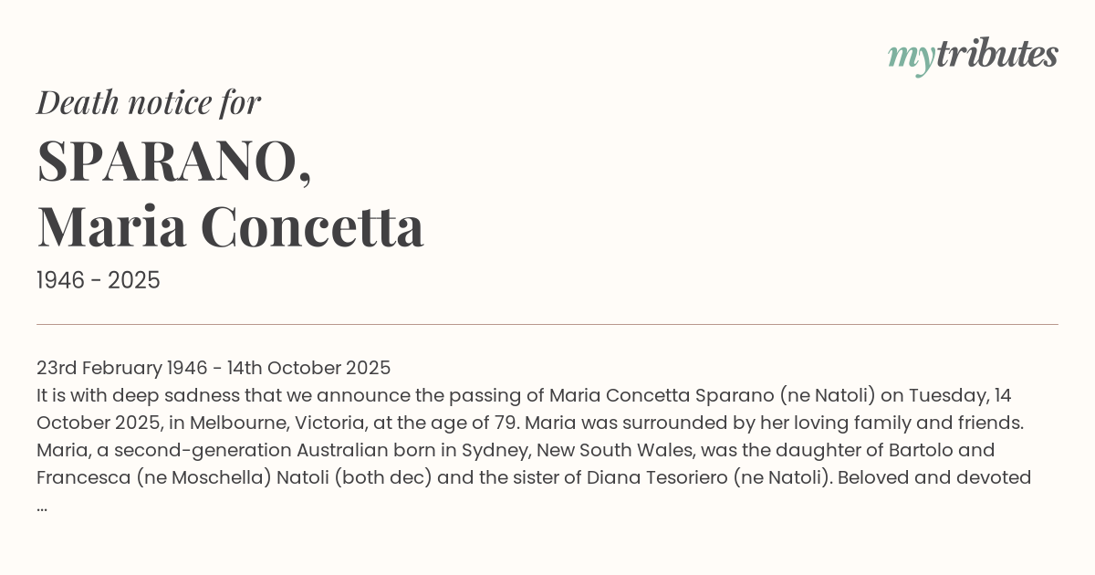 SPARANO, Maria Concetta | Death Notices | Melbourne | Herald Sun
