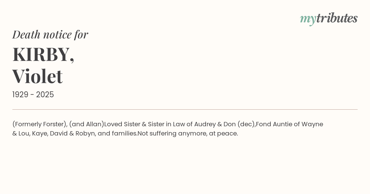 KIRBY, Violet | Death Notices | Geelong | My Tributes