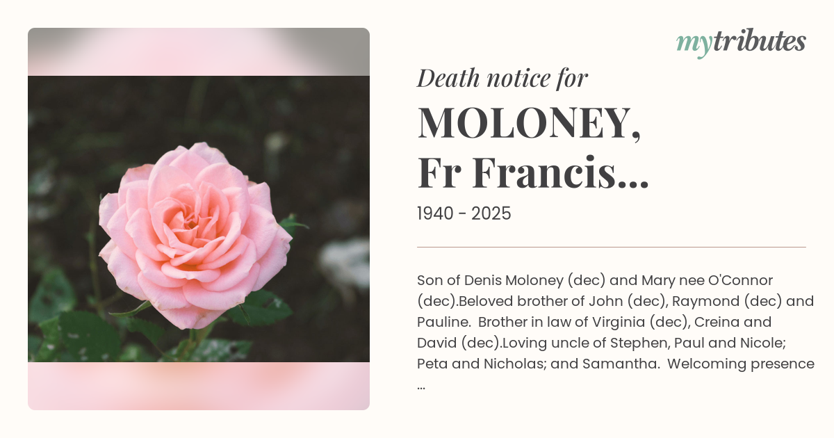 MOLONEY, Fr Francis James SDB, AM | Death Notices | Melbourne | My Tributes