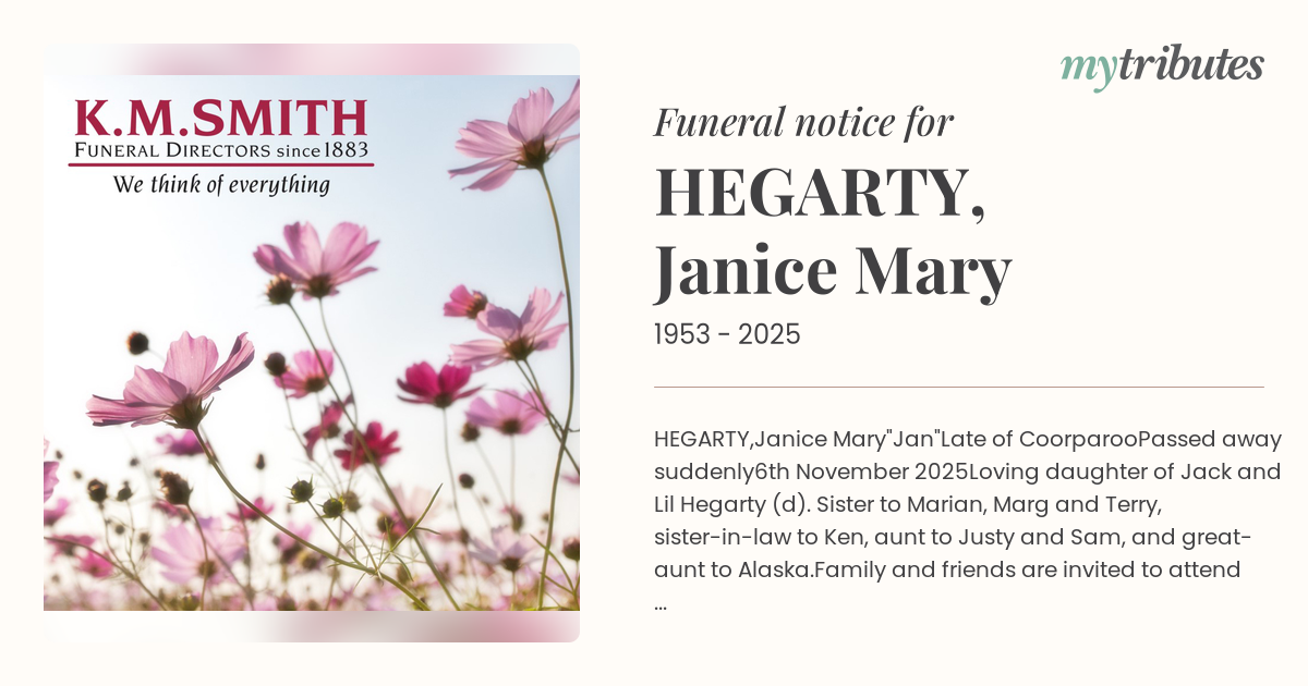 HEGARTY, Janice Mary | Funeral Notices | Brisbane | NT News