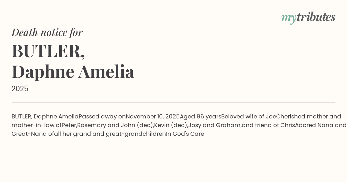 BUTLER, Daphne Amelia | Death Notices | Adelaide | My Tributes