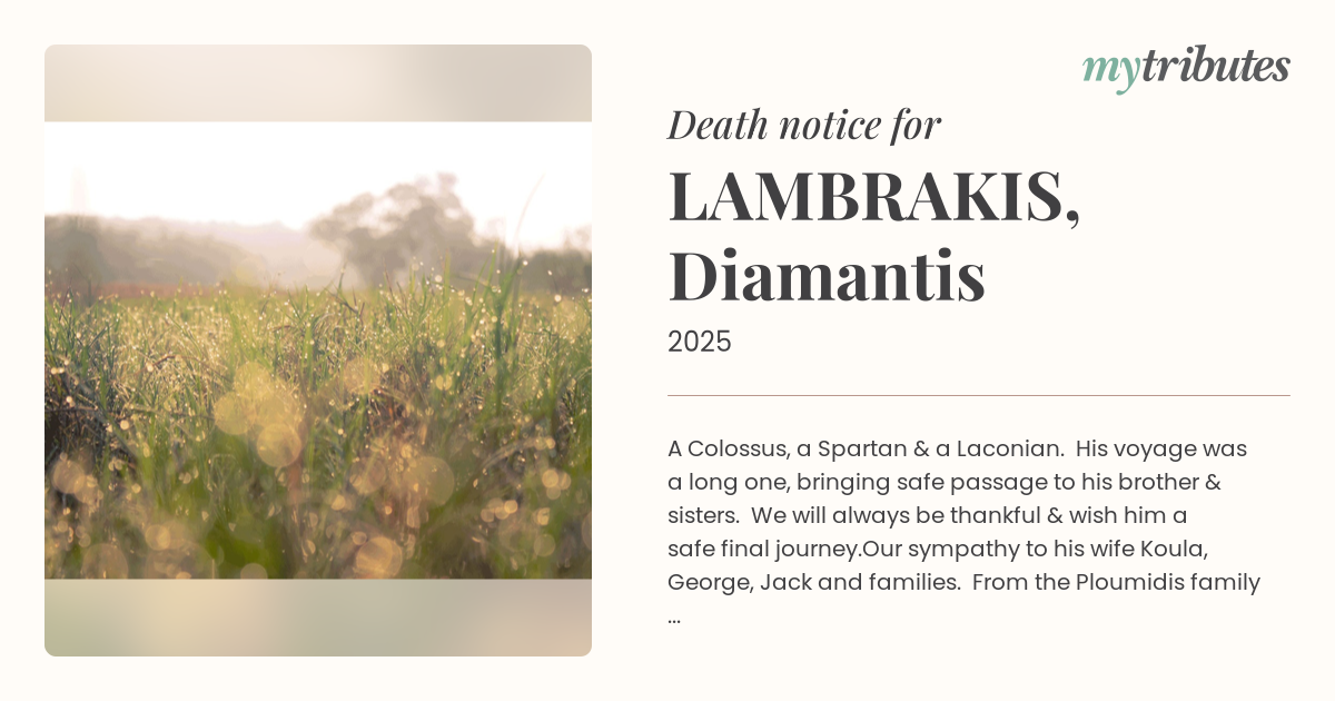 LAMBRAKIS, Diamantis | Death Notices | Adelaide | My Tributes
