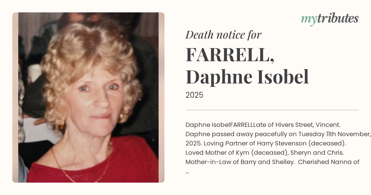 FARRELL, Daphne Isobel | Death Notices | Townsville | My Tributes