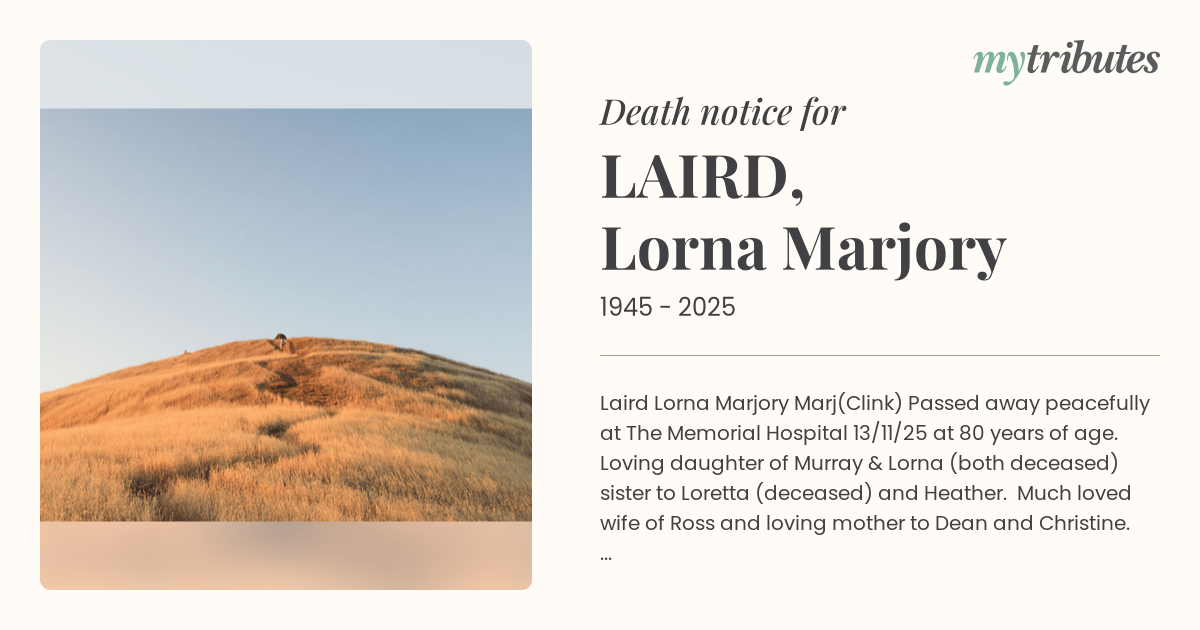 LAIRD, Lorna Marjory | Death Notices | Adelaide | My Tributes