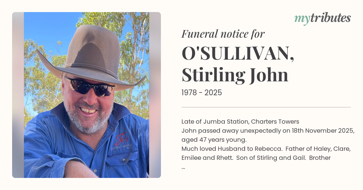 O'SULLIVAN, Stirling John | Funeral Notices | Townsville | My Tributes