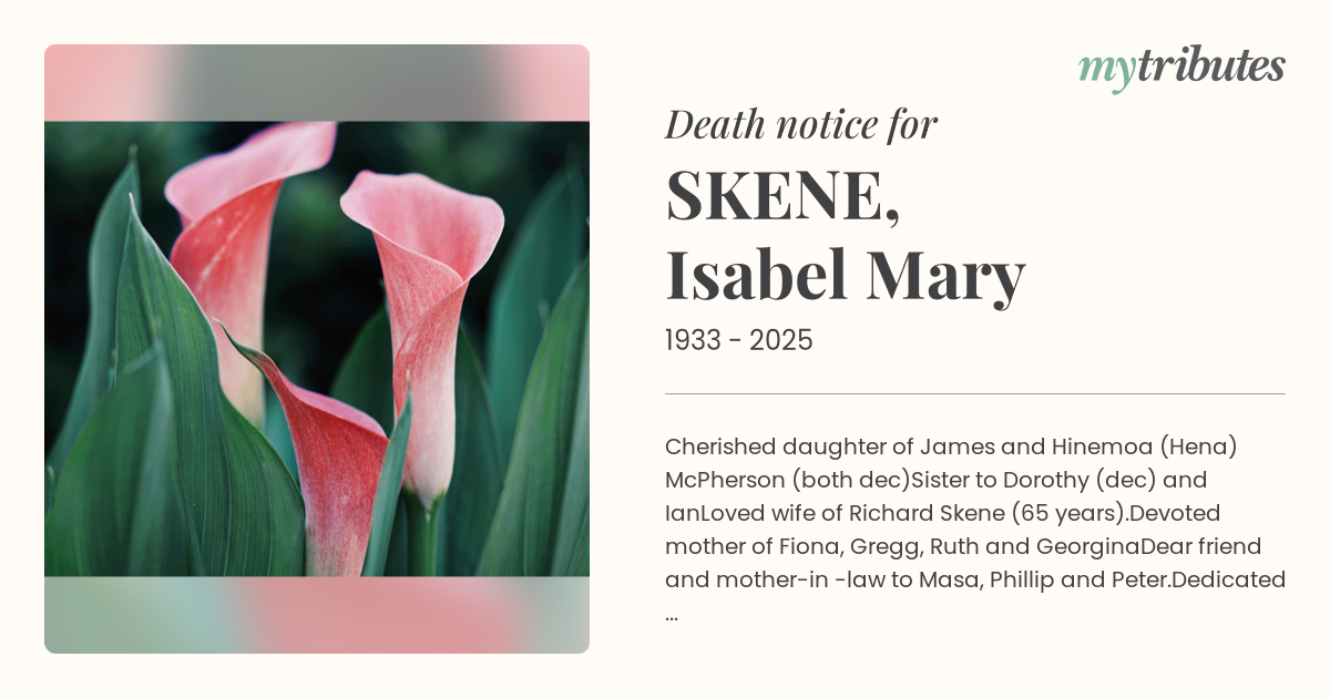 SKENE, Isabel Mary | Death Notices | Melbourne | My Tributes