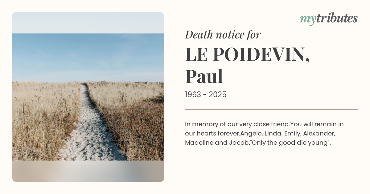 LE POIDEVIN, Paul | Death Notices | Adelaide | The Advertiser