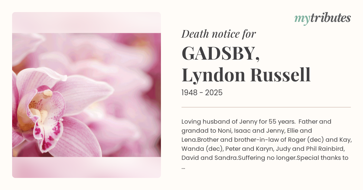 GADSBY, Lyndon Russell | Death Notices | Tasmania | My Tributes