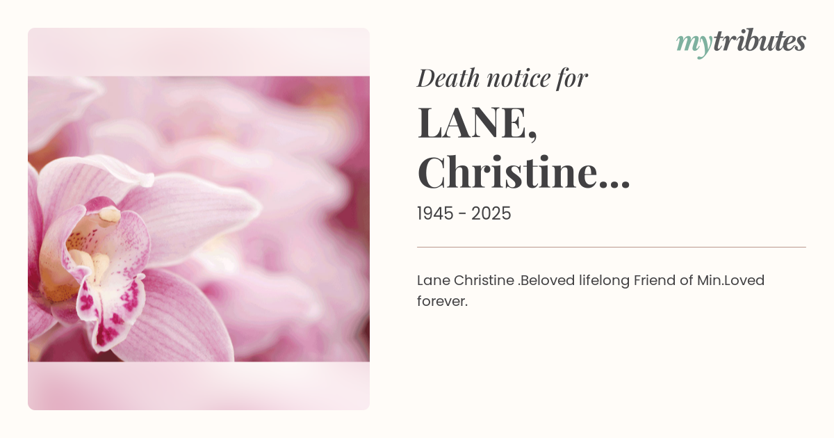 LANE, Christine Elizabeth | Death Notices | Adelaide | My Tributes