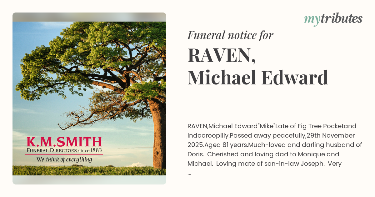RAVEN, Michael Edward | Funeral Notices | Brisbane | My Tributes