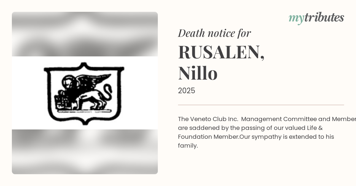 RUSALEN, Nillo | Death Notices | Adelaide | The Advertiser