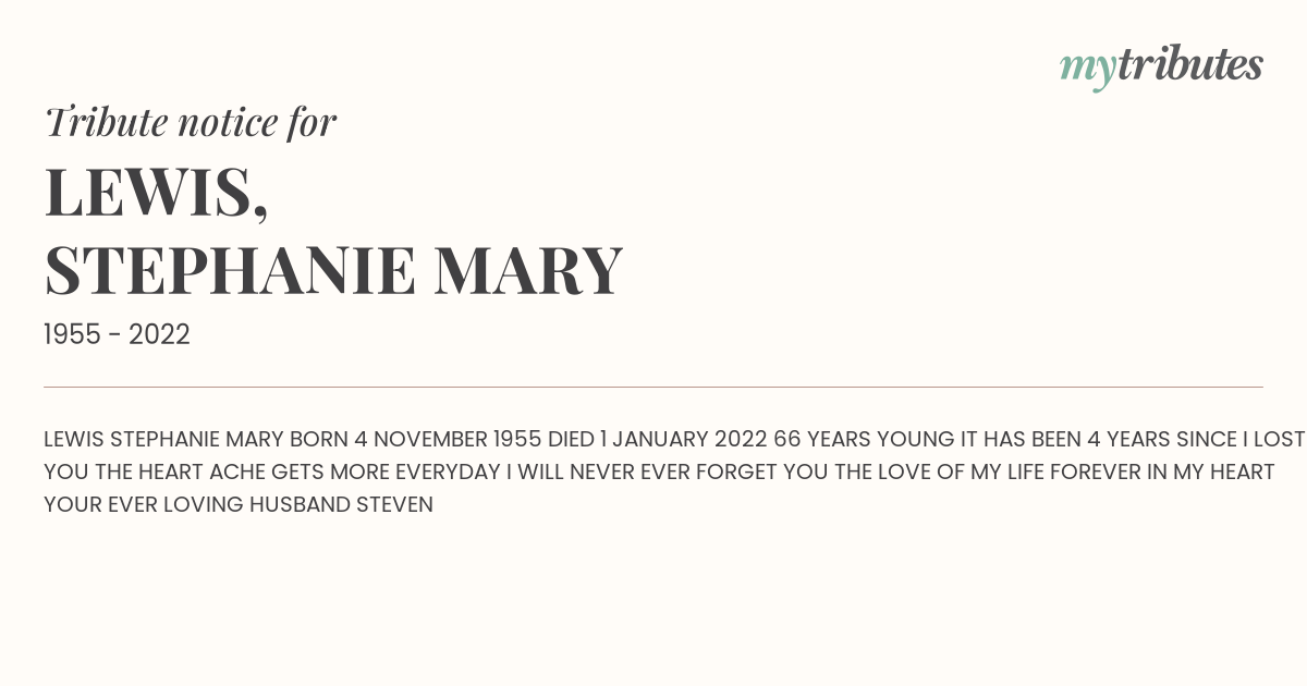 LEWIS, STEPHANIE MARY | Tributes | Adelaide | The Advertiser