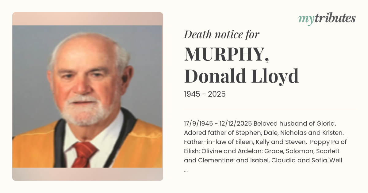 MURPHY, Donald Lloyd | Death Notices | Geelong | The Mercury